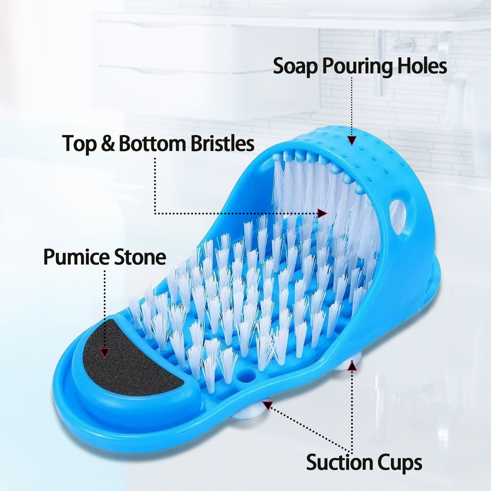 MINGYI Blue Plastic Foot Cleaner with Suction Cups - 11" x 4.5" (3-in-1 Exfoliation, Massage ...