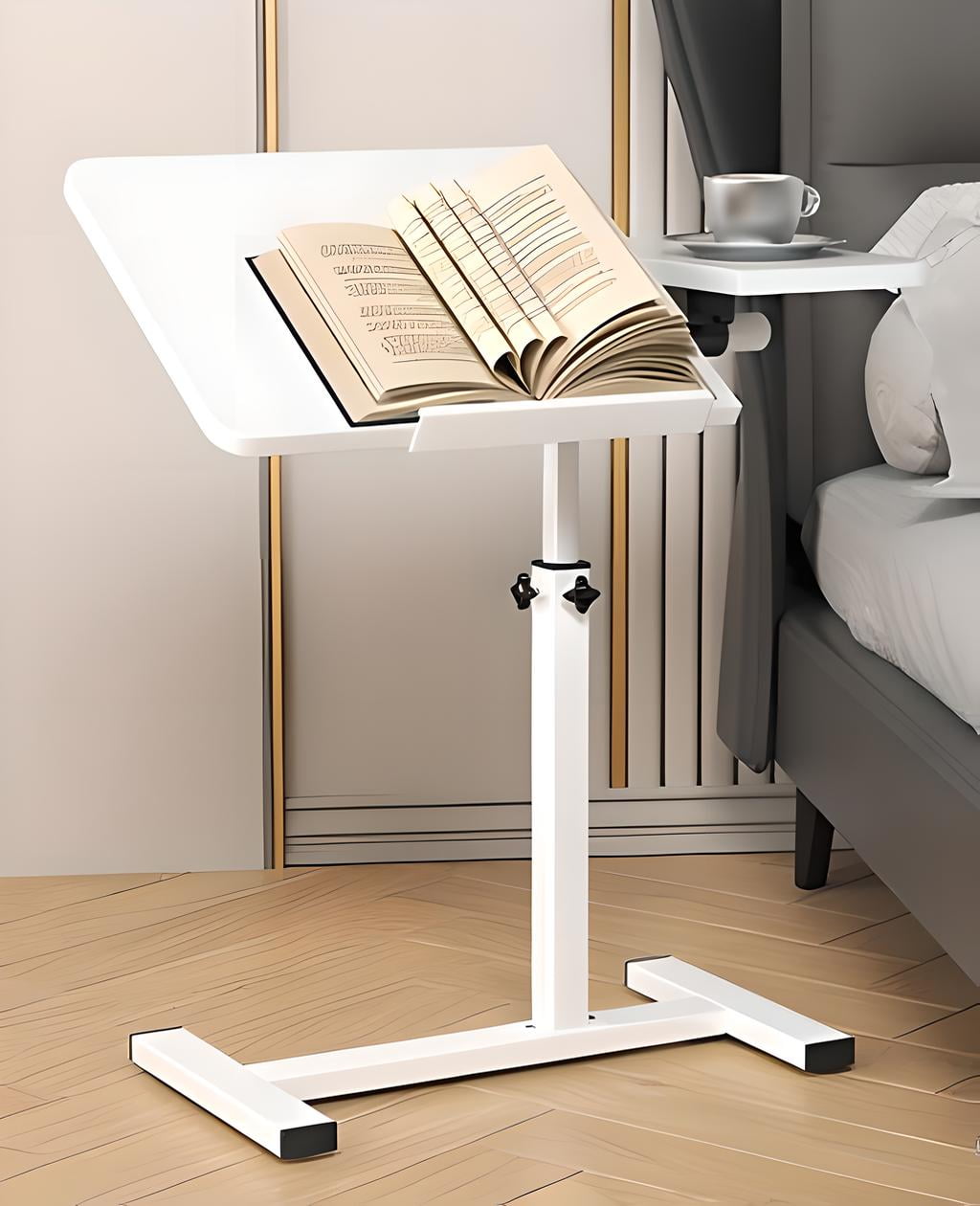 MINGYI C-Shape Angle & Height Adjustable Laptop Desk, overbed bedside table with Silent wheels ...