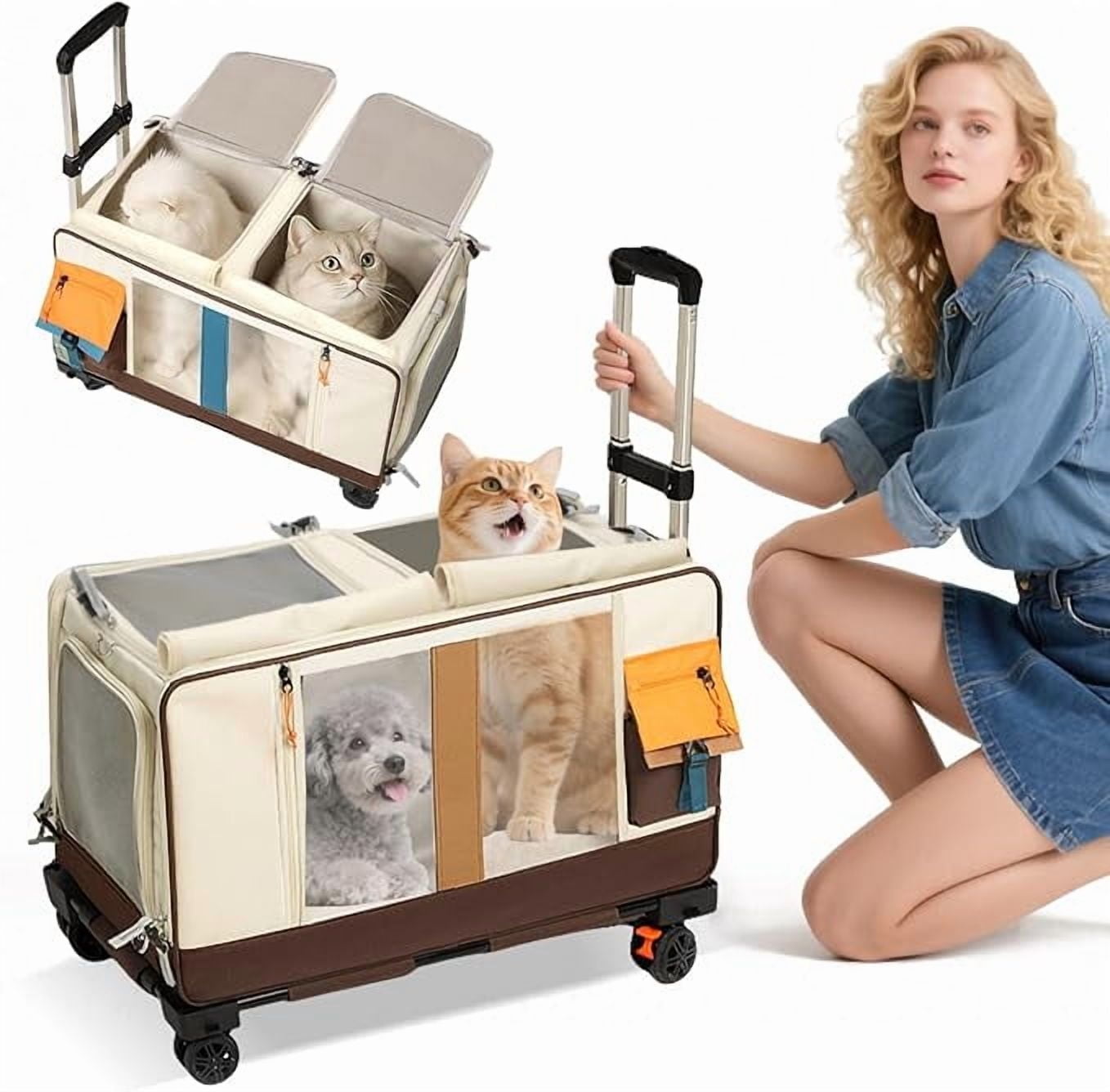 MINGYI Large Pet Rolling Carrier with Wheels for 2 pets, 24in Foldable ...