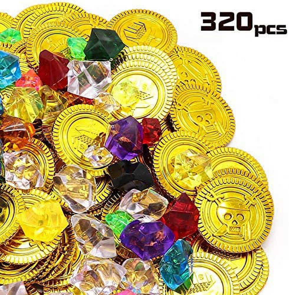 MINI-FACTORY 320pcs Pirate Toys Gold Coins and Pirate Gems Jewelery ...