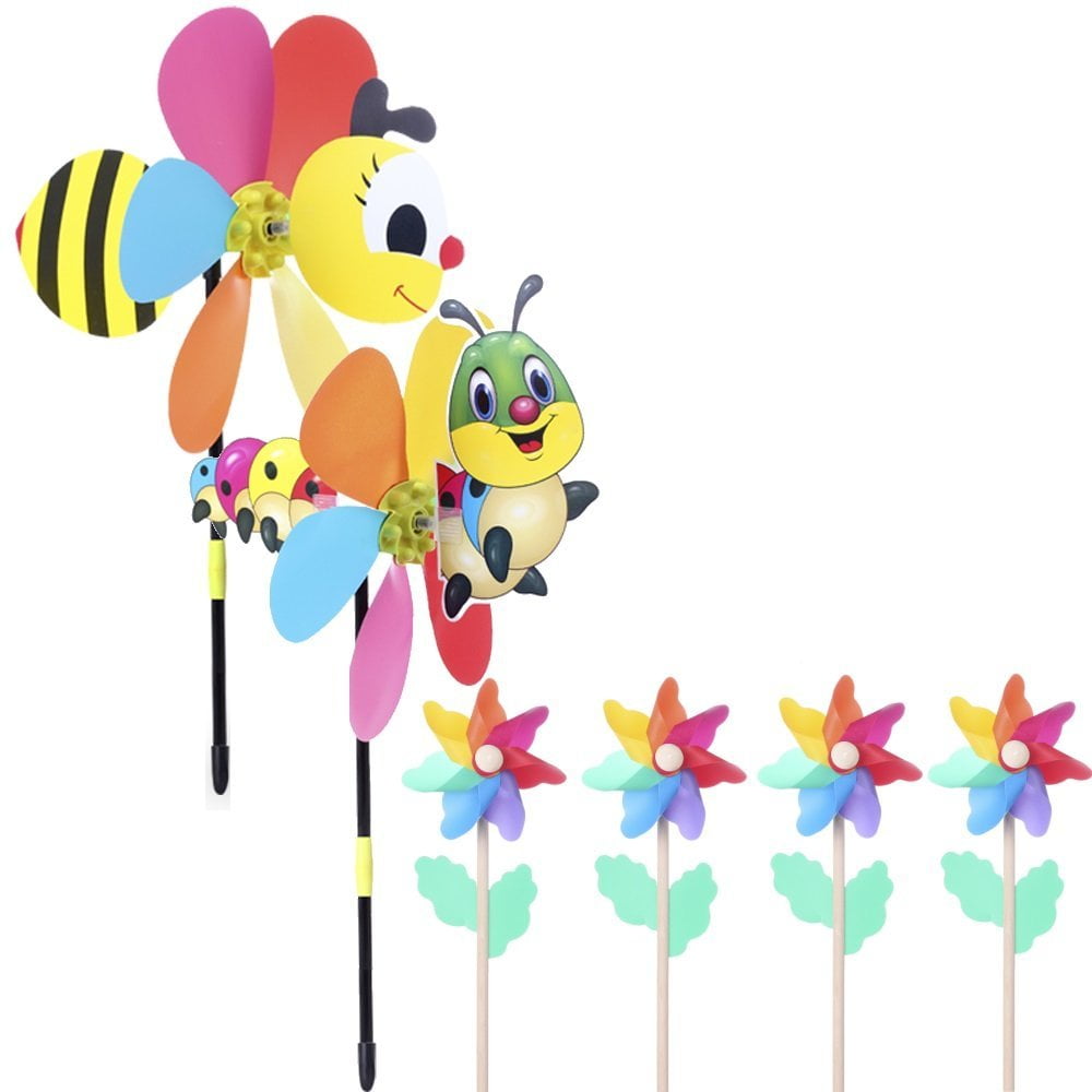 MINI-FACTORY Colorful 6pc Wind Spinner Honey Bee & Caterpillar Pinwheel ...
