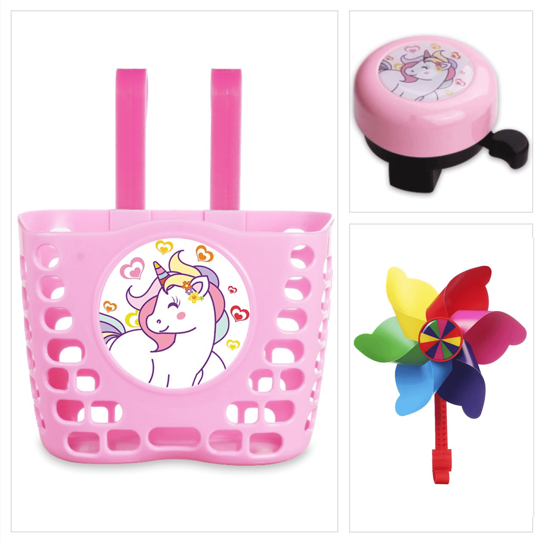 MINI-FACTORY Kids Bike Accessory Combo Pink Unicorn Pattern - Basket ...