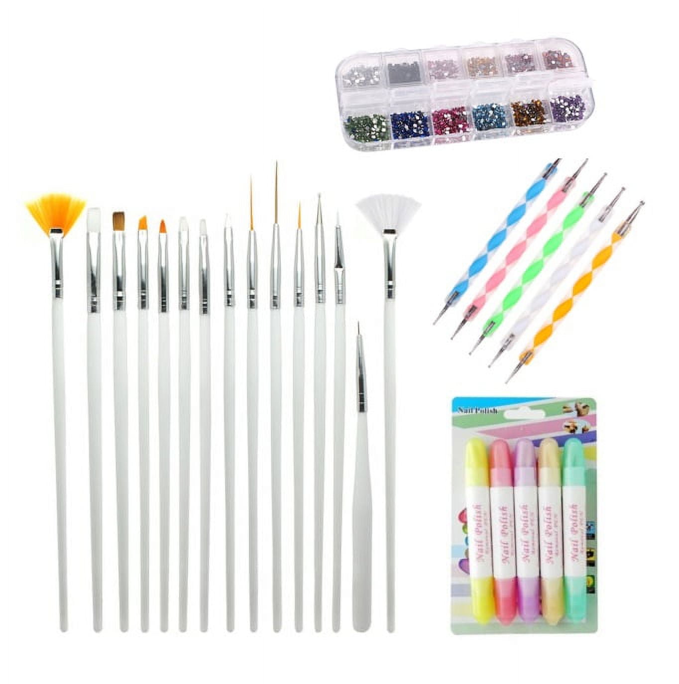 MINI-FACTORY Nail Art Kit, 15 Detail Brushes, 5 Dotting Marbleizing Pen ...