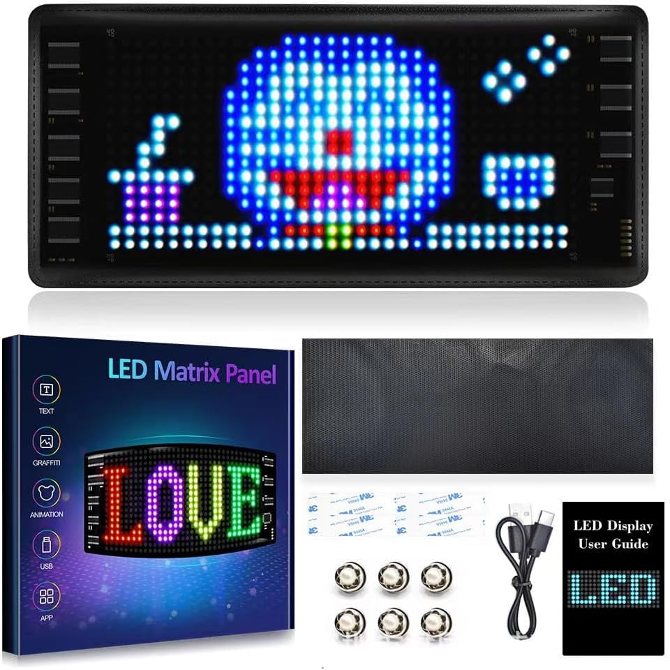 MINI LED Sign, 7.2''x3.4" Flexible Programmable T-shirt 12x36 Pixel ...