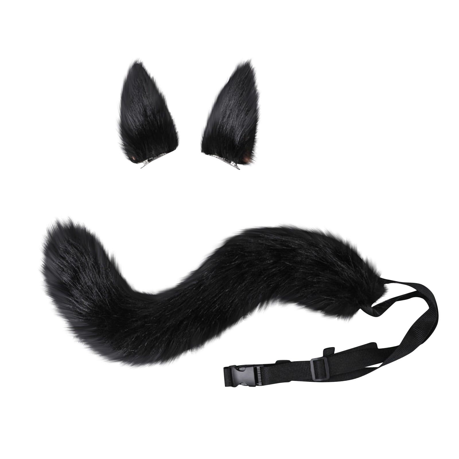 MINIKOKO Wolf Dog Hair Fake Animal Tail and Ears 1 Set Furry Faux Tail ...