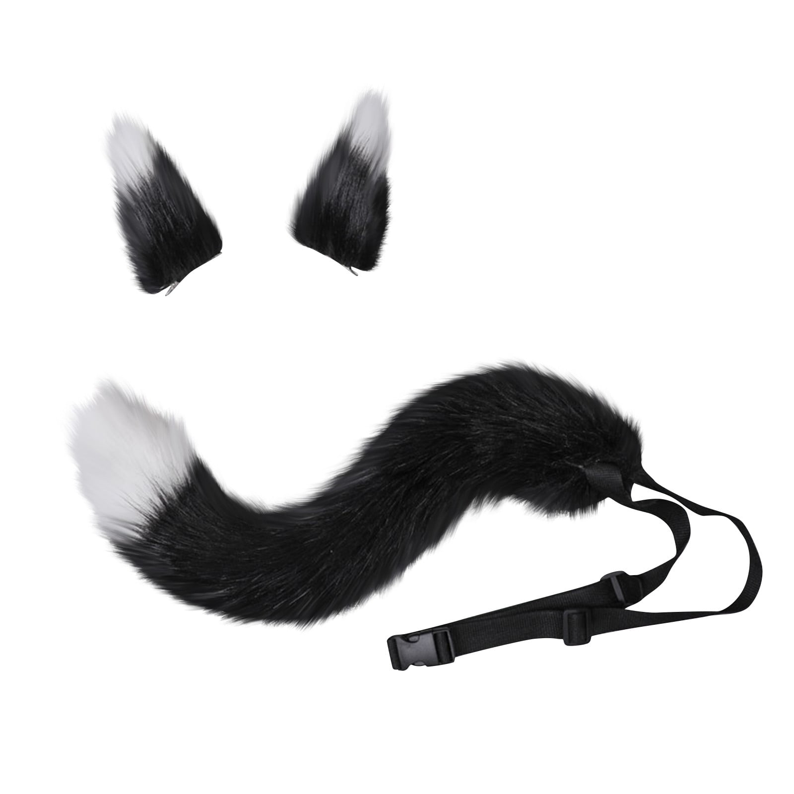 MINIKOKO Wolf Dog Hair Fake Animal Tail and Ears 1 Set Furry Faux Tail ...