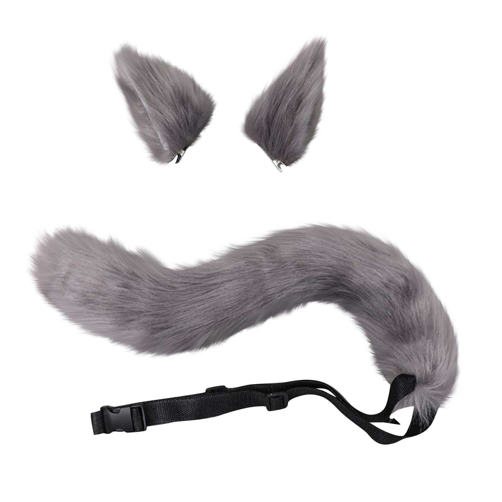 MINIKOKO Wolf Dog Hair Fake Animal Tail and Ears 1 Set Furry Faux Tail ...