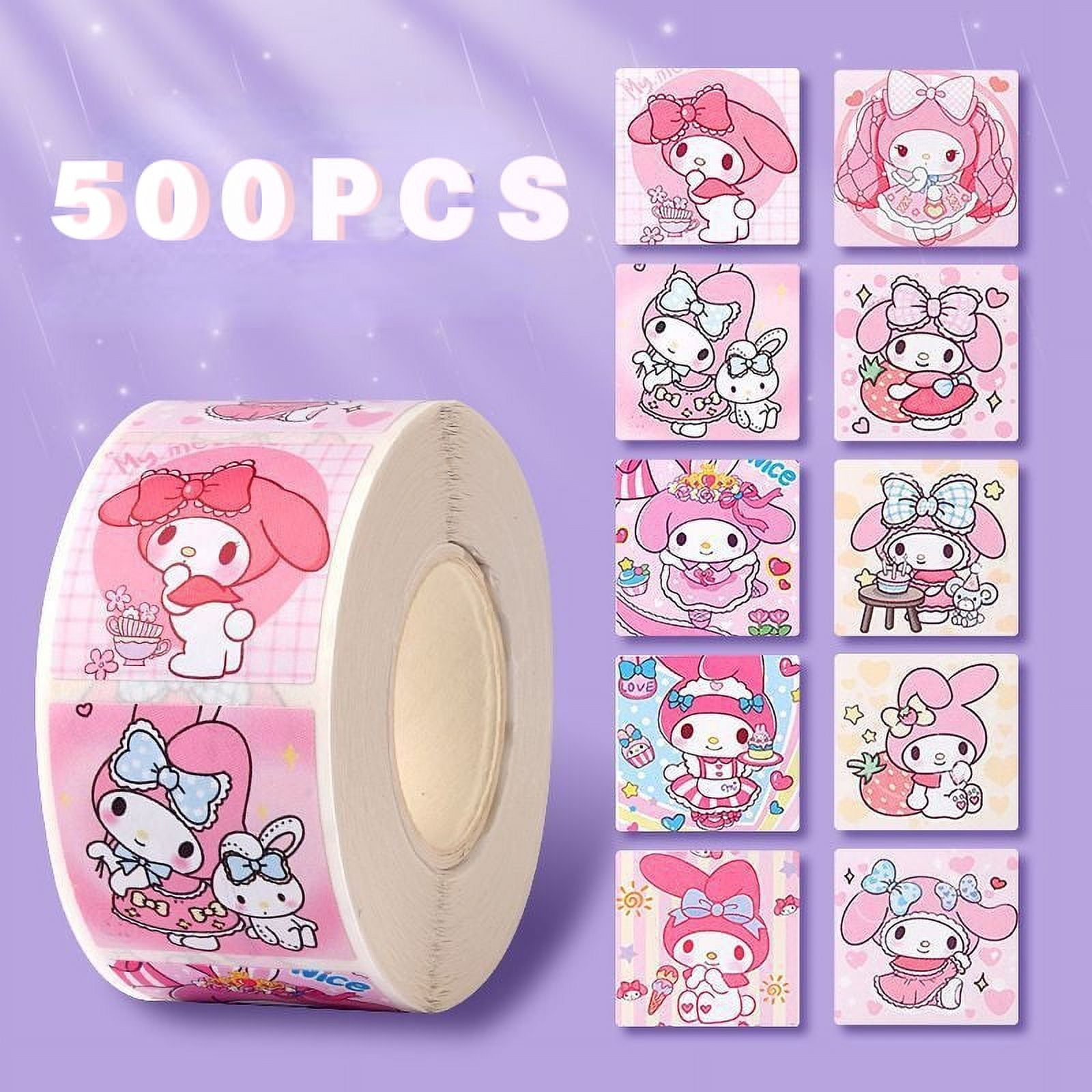 MINISO 500Pcs/Roll Cartoon Sanrio Stickers Hello Kitty Kuromi Melody ...