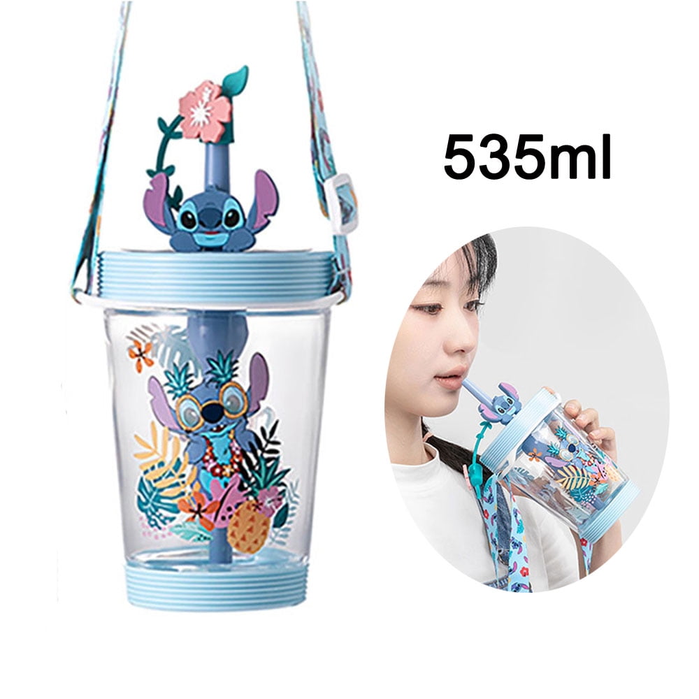 MINISO 535ml Cute Lilo & Stitch Water Bottle With Straw Outdoor ...