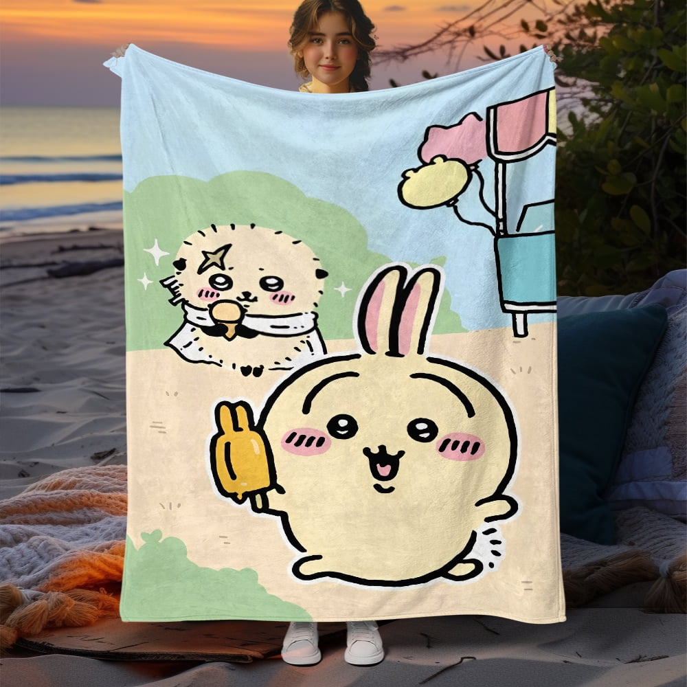 MINISO Chiikawa Cartoon Print Blanket.Oversized Soft Warm Flannel All ...