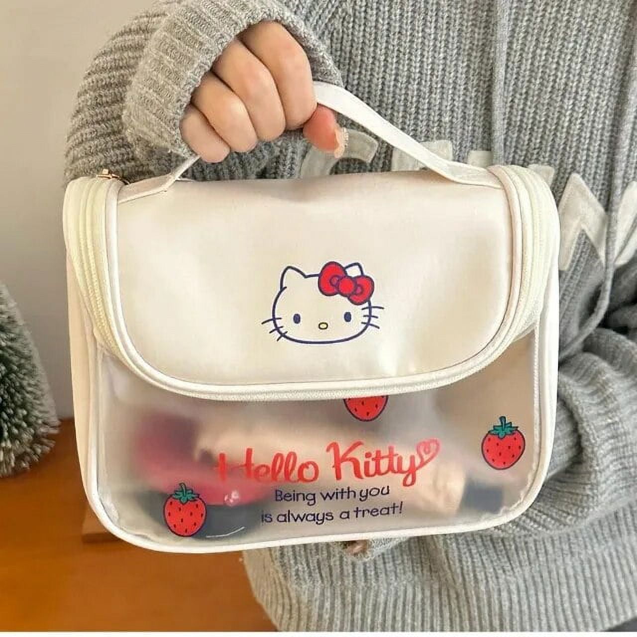 MINISO Cute Hello Kitty PVC Makeup Bag for Women Portable Large ...