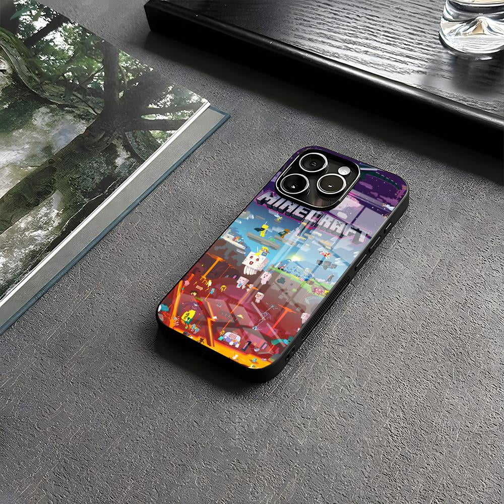 MINISO-Cute M-Minecraft Block World Phone Case For IPhone 16 15 Pro 11 ...