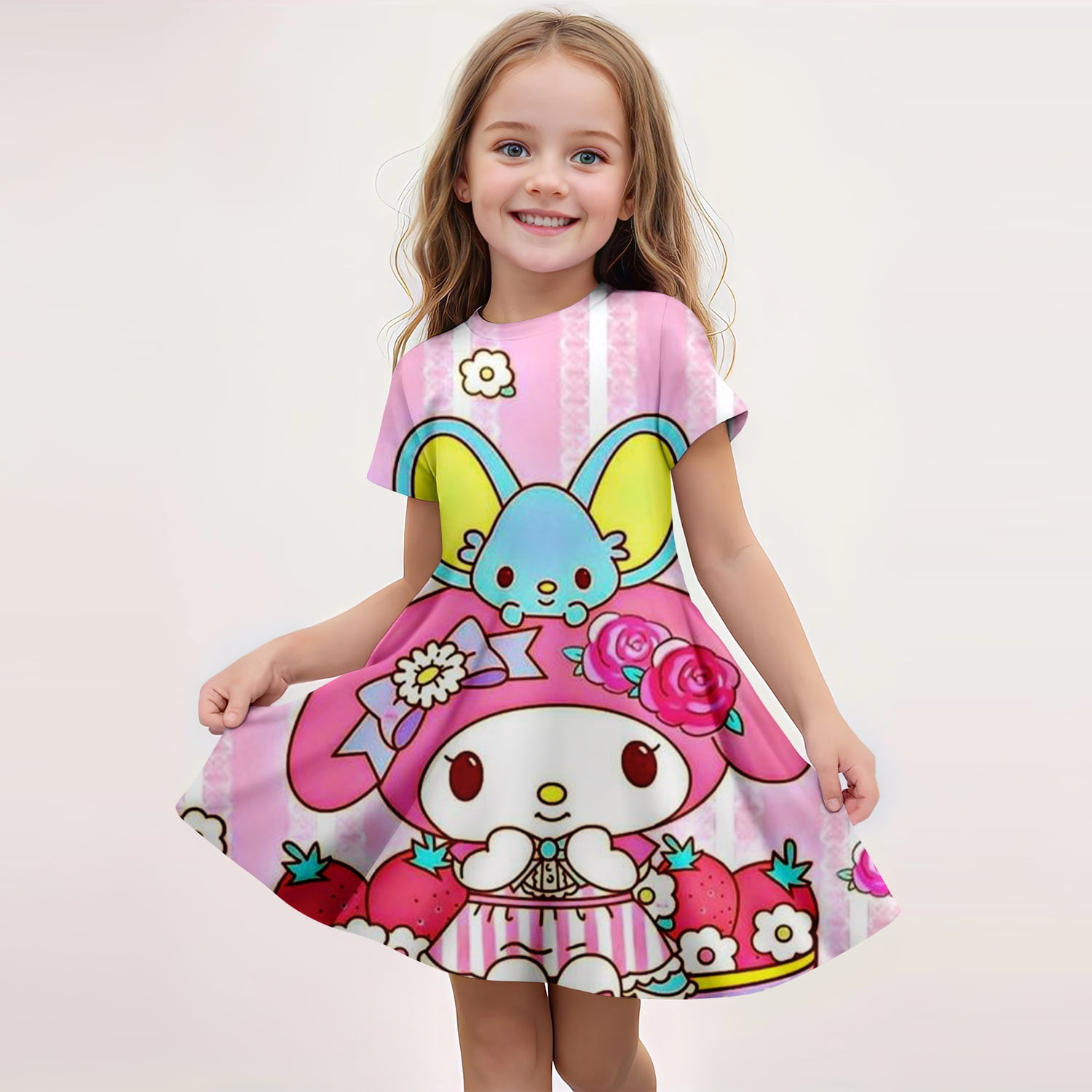 MINISO Fashion New Summer Girls Dress 3D Printed Trendy Kuromi Melody ...