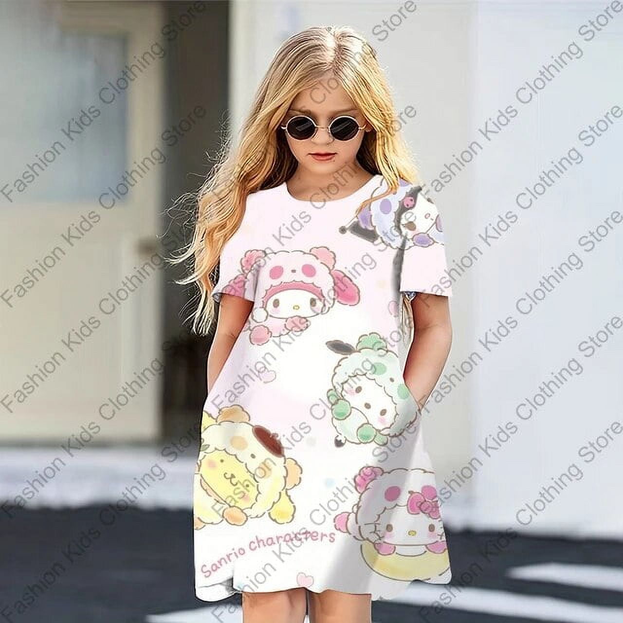 MINISO Girls Hello Kitty Dress Cartoon Cute My Melody Cinnamoroll Print ...
