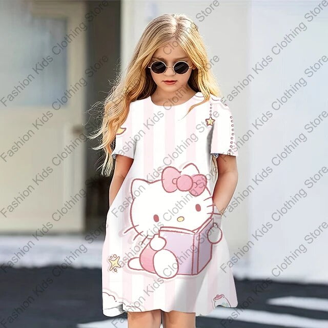 MINISO Girls Hello Kitty Dress Cartoon Cute My Melody Cinnamoroll Print ...
