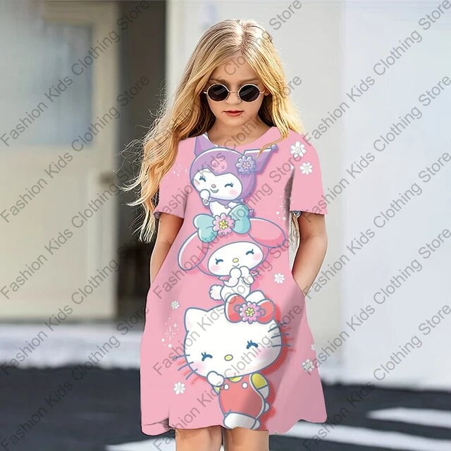 MINISO Girls Hello Kitty Dress Cartoon Cute My Melody Cinnamoroll Print ...
