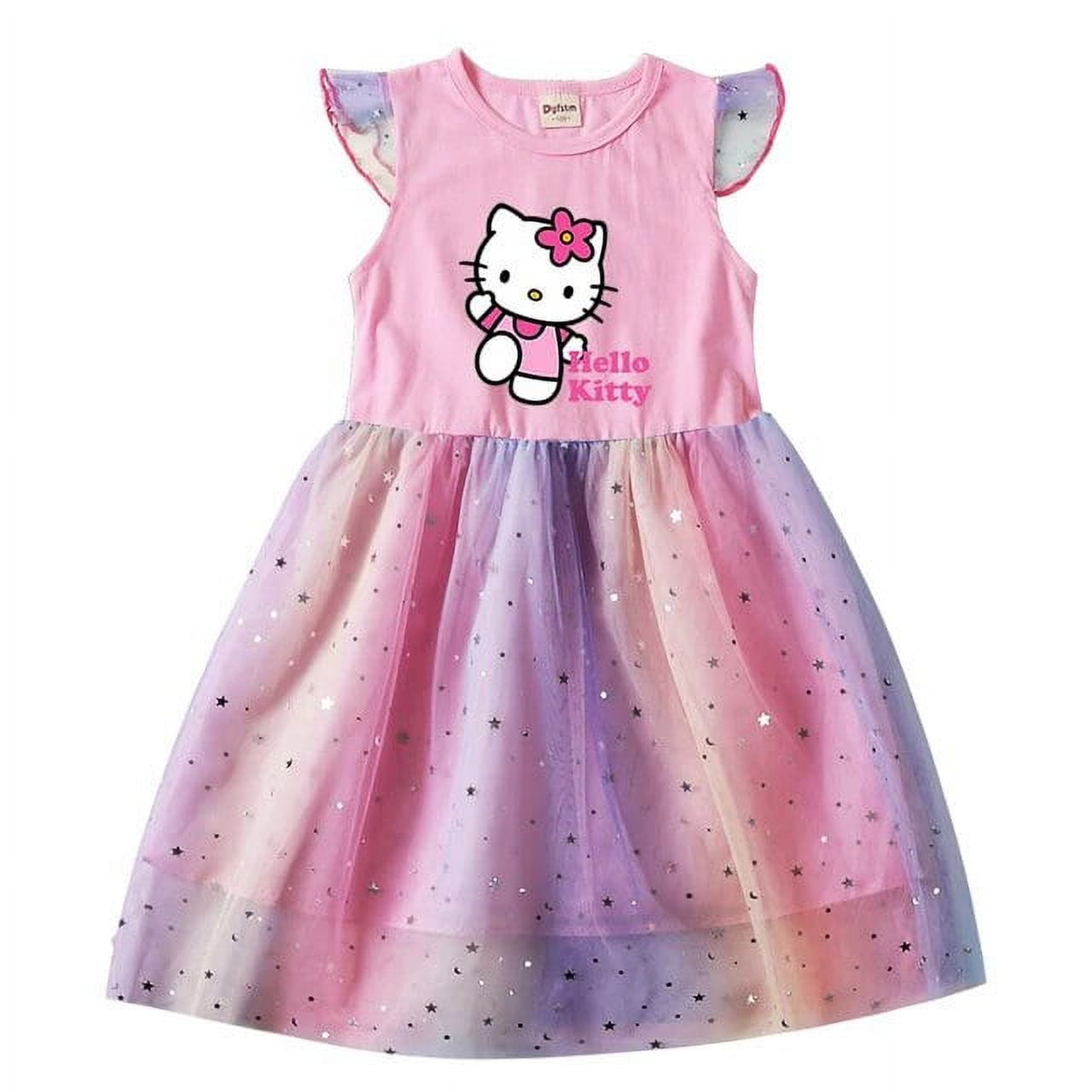 MINISO Hello Kitty Summer Kids Dresses for Girls Cartoon Short Sleeve ...