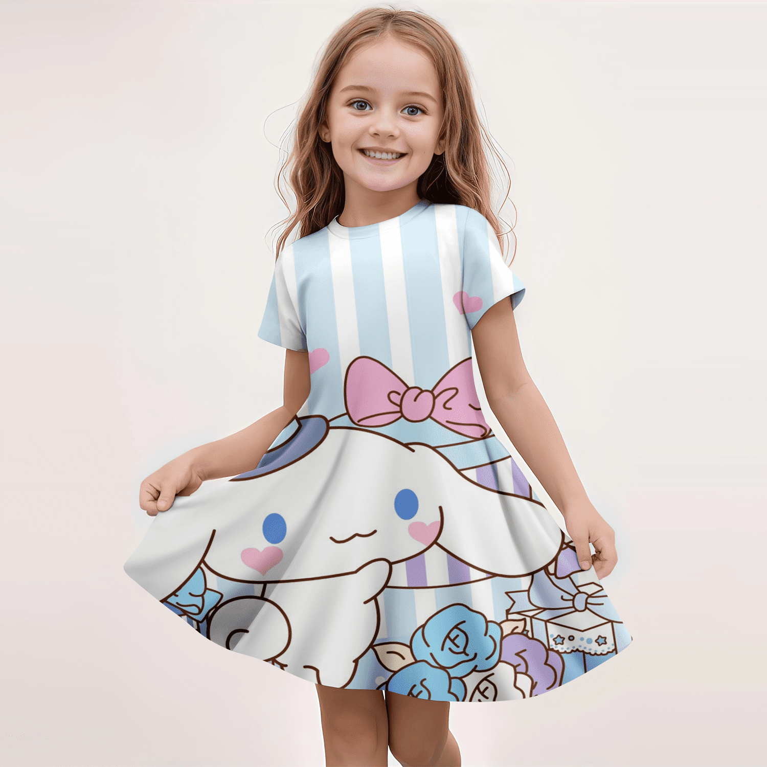 MINISO New Summer Cute Dress Girls Cartoon Cinnamoroll 3d Print Dresses ...