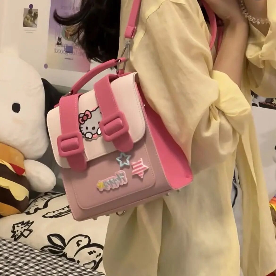 MINISO Pink Hello Kitty Backpack and Shouler Bag for Women Fashion ...