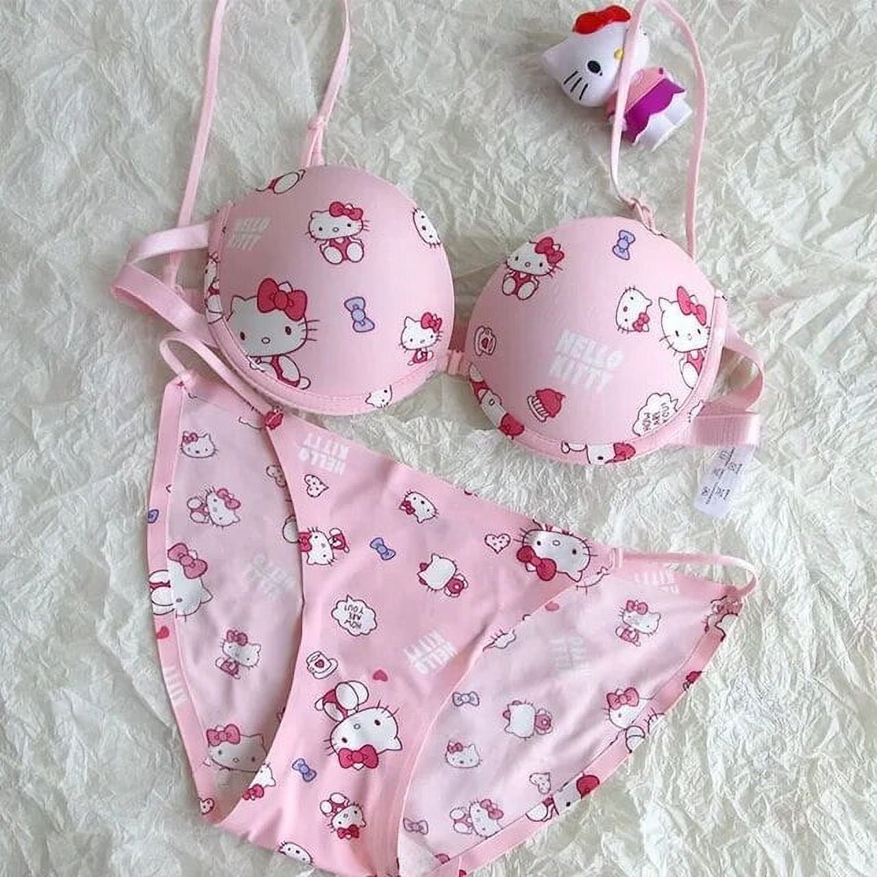 MINISO Sanrio Bra Set Hello Kitty Kawaii Sweet Underwear Panties Bra Set Push-Up Comic Underwear ...