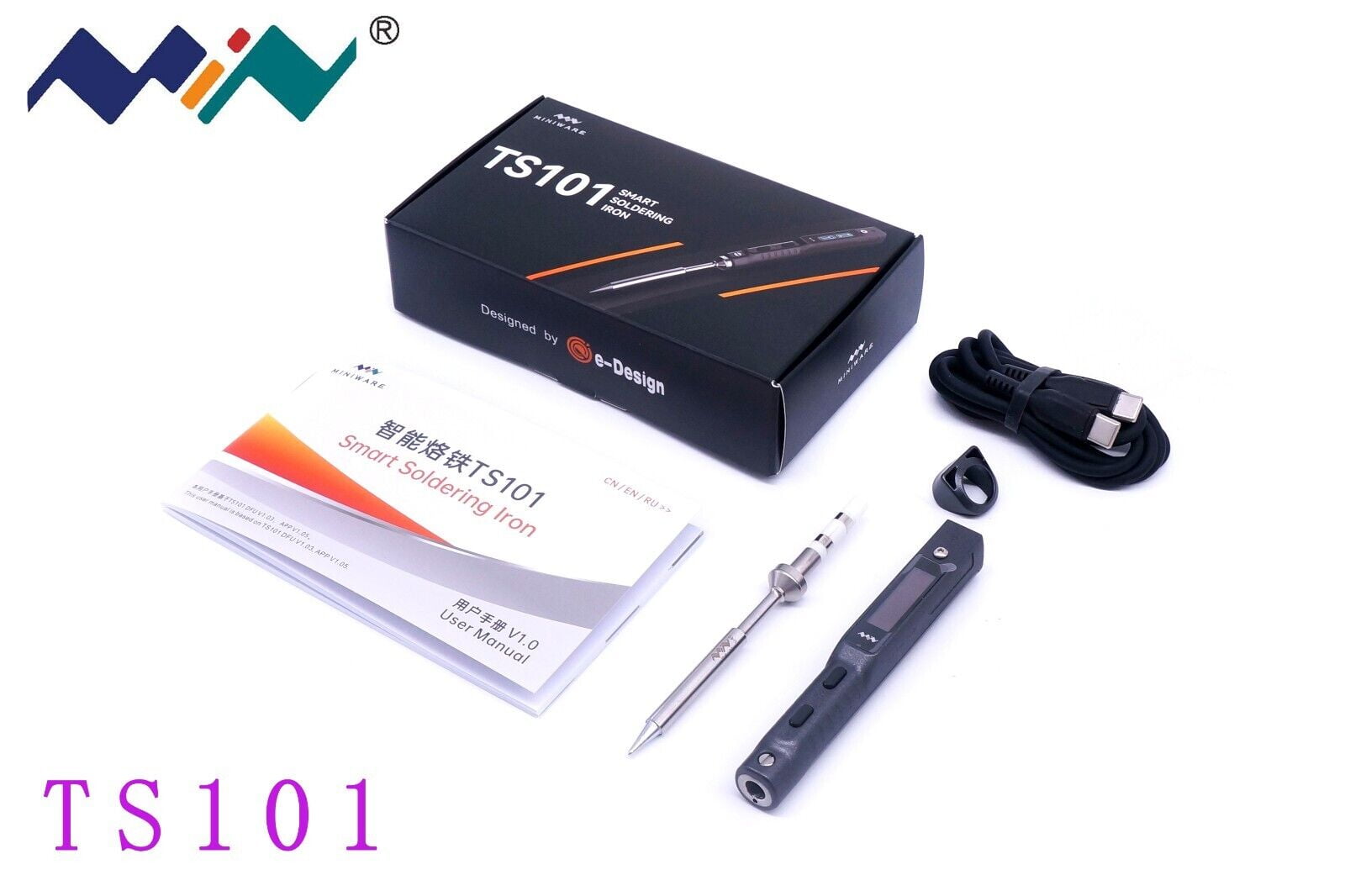 MINIWARE TS101 Soldering Iron B2 Tip TS100 Upgrade USB-C 65-90W Temperature Adjustable I Tip ...