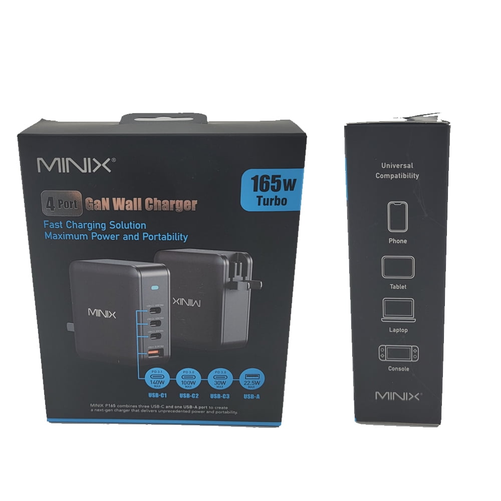 MINIX P165 165W GaN wall charger 3 x USB Type-C 1 x USB Type-A Travel charger office hub for ...