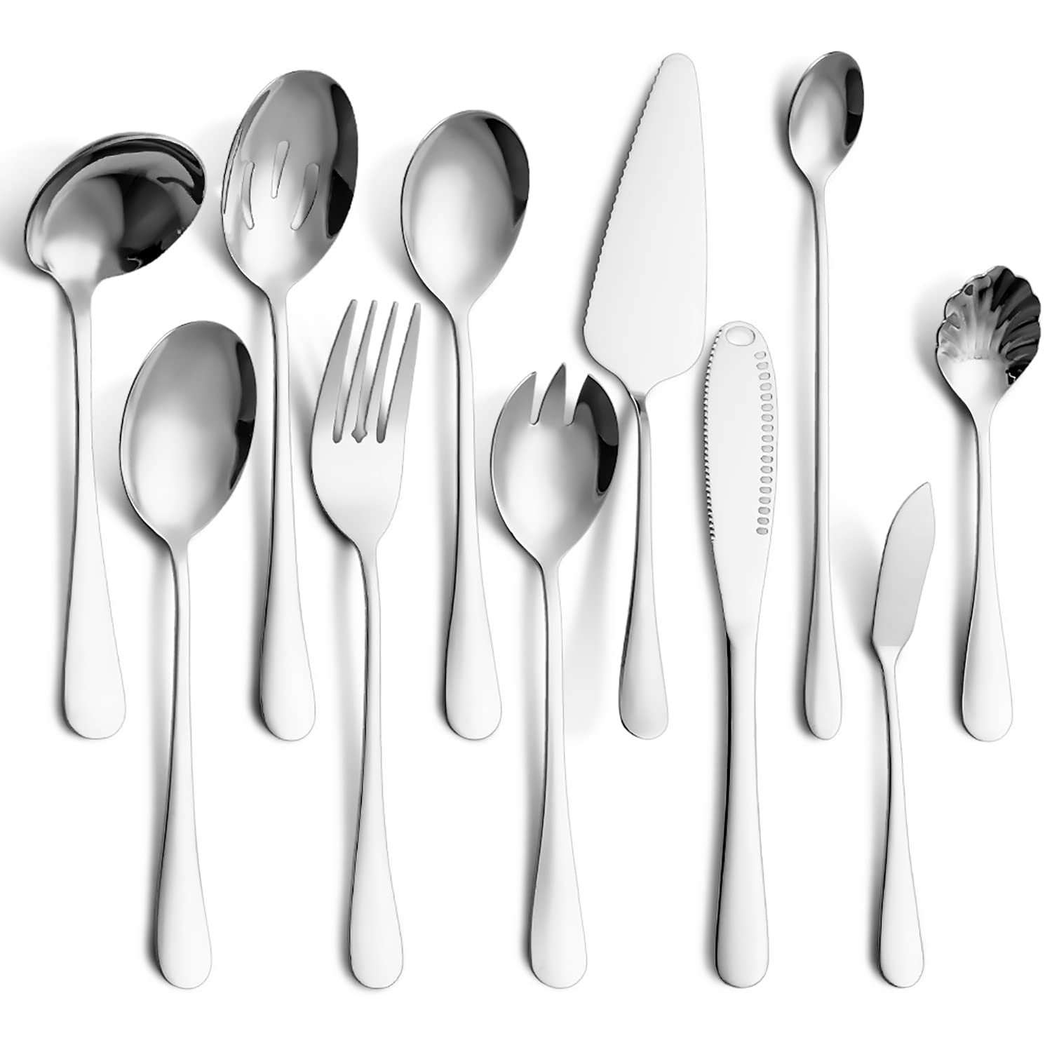 MINKUROW 11-Piece Serving Utensil Set,Stainless Steel Modern Flatware ...