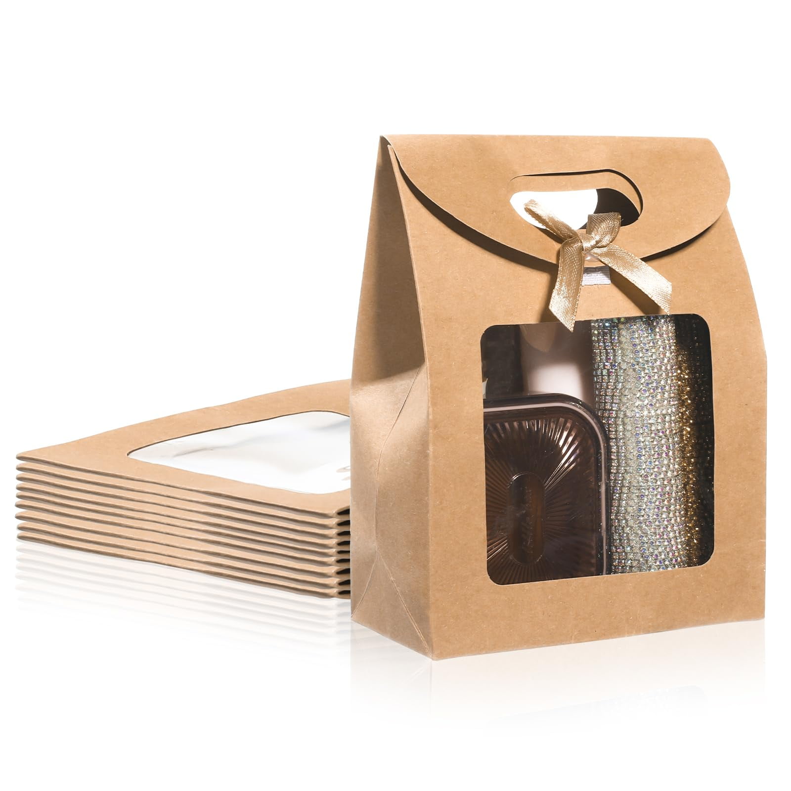 MINKUROW 12 Pcs Kraft Paper Bags with Window, Stand Up Gift Bag with ...