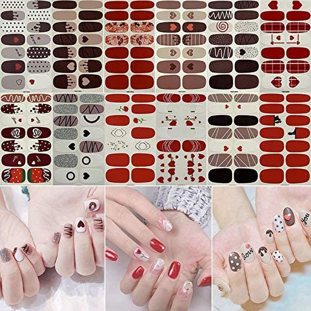 MINKUROW 12 Sheets Nail Stickers Full Wraps Nail Art Polish Stickers ...