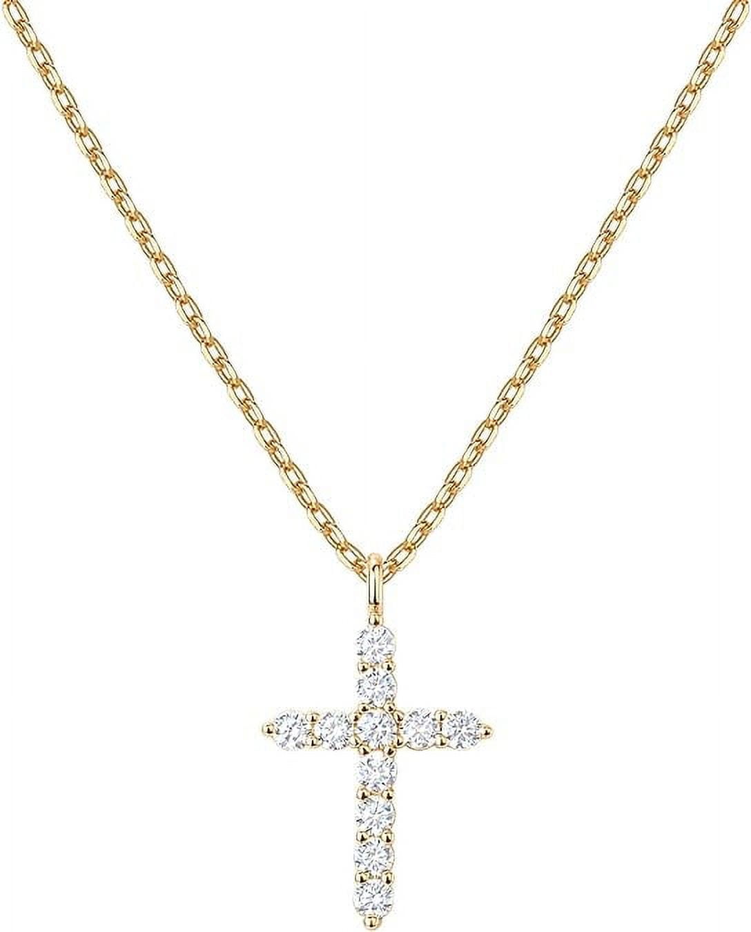 MINKUROW 14K Gold Plated Cubic Zirconia Cross Necklace for Women ...