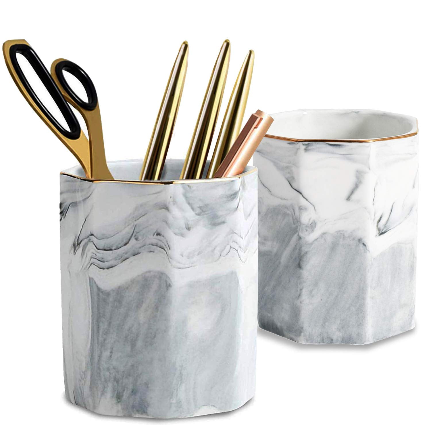 MINKUROW 2 Pack Ceramic Pen Holder Stand,Cup for Desk Marble Pattern ...