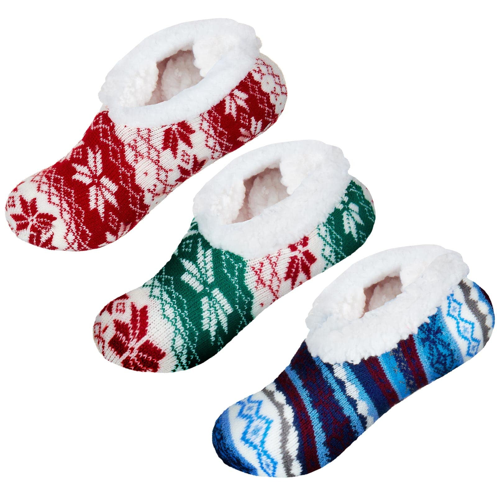 MINKUROW 3 Pairs Thick Knitted Slipper Socks Women Winter Non Slip ...