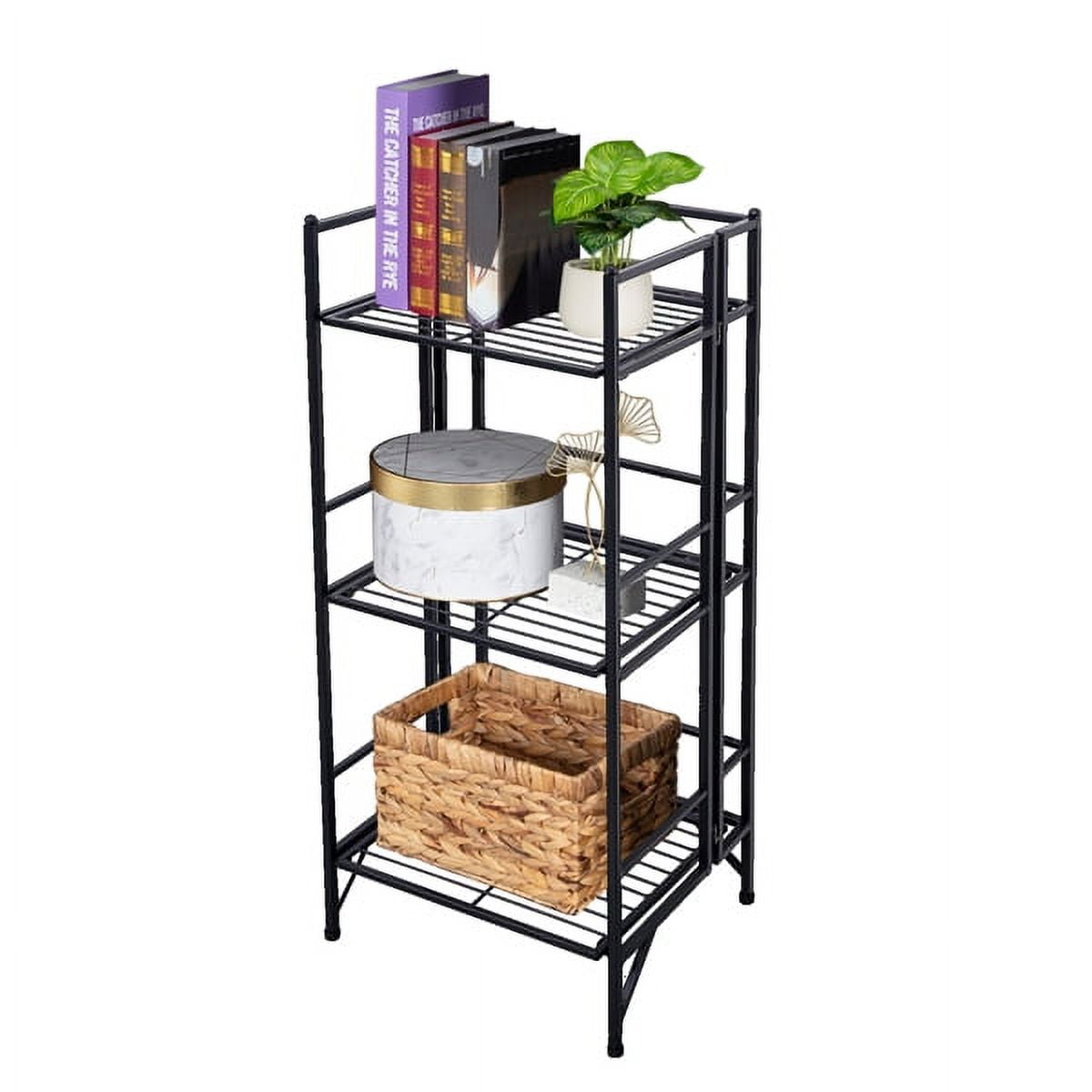 MINKUROW 3 Tier Wide Folding Metal Shelf Black,Corner Folding Metal ...