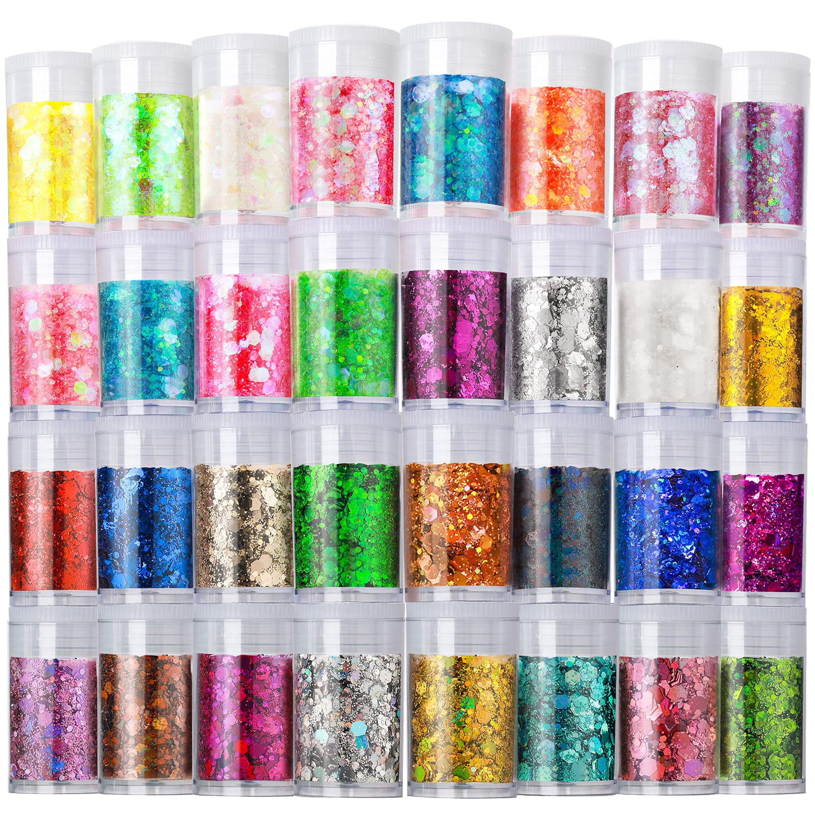 MINKUROW 32 Jars Craft Glitter Powder Holographic Glitter Resin Glitter ...