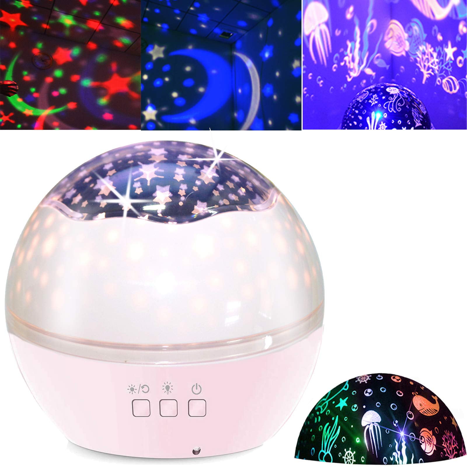 MINKUROW 360 Degree Rotating Projection Lamp Ocean Starry Sky Night ...