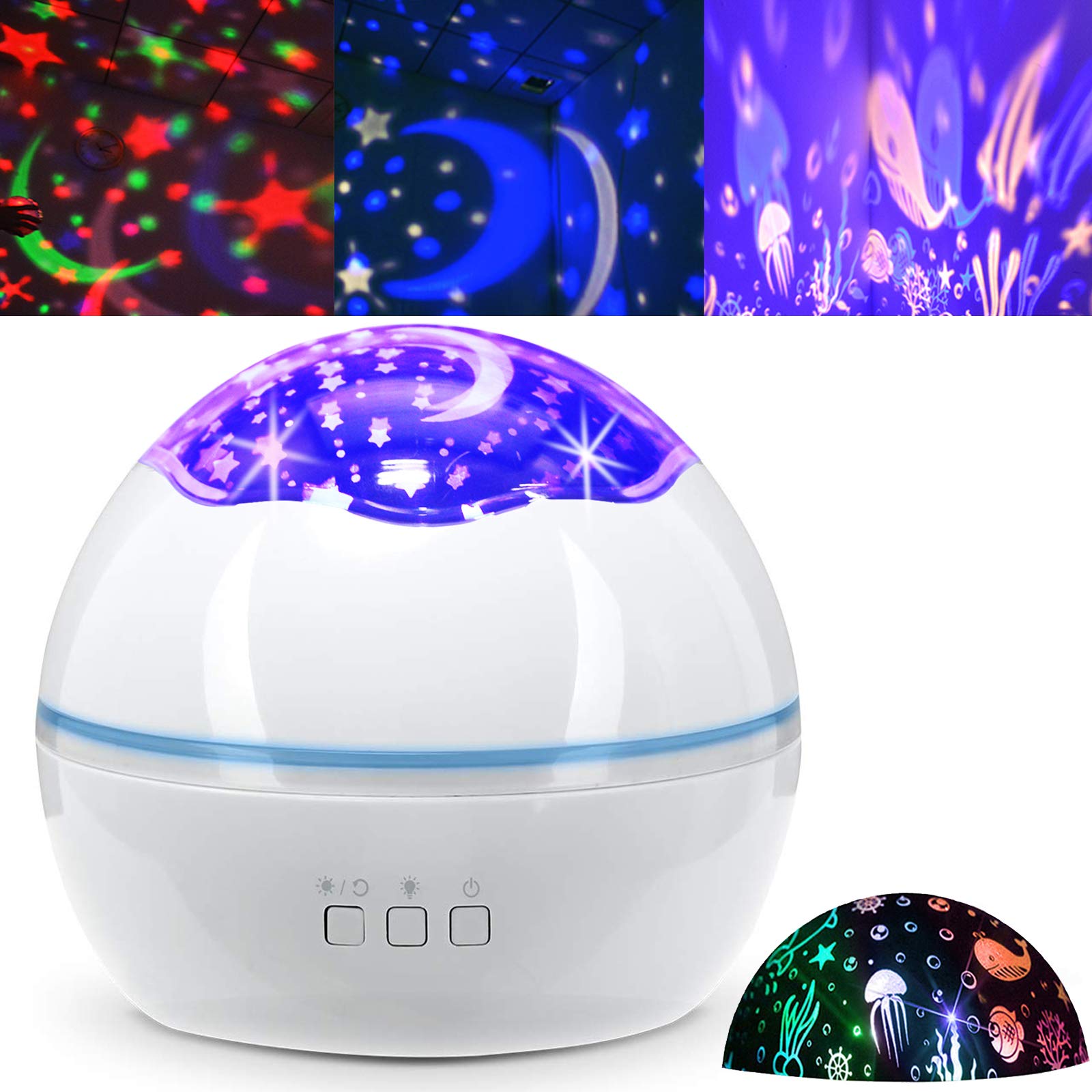MINKUROW 360 Degree Rotating Projection Lamp Ocean Starry Sky Night ...