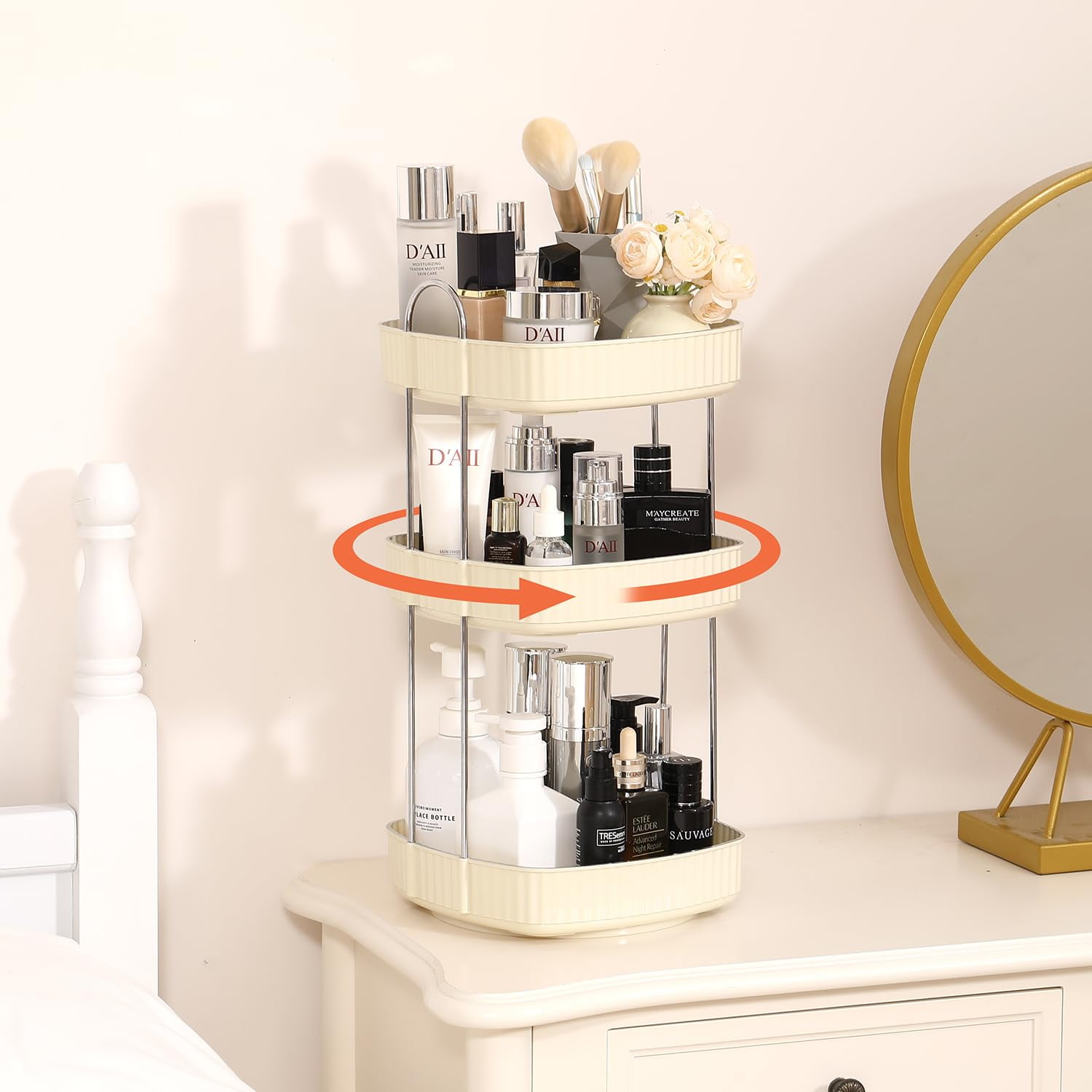 MINKUROW 360 Rotating Makeup Organizer for Vanity,Beautiful Cosmetic ...