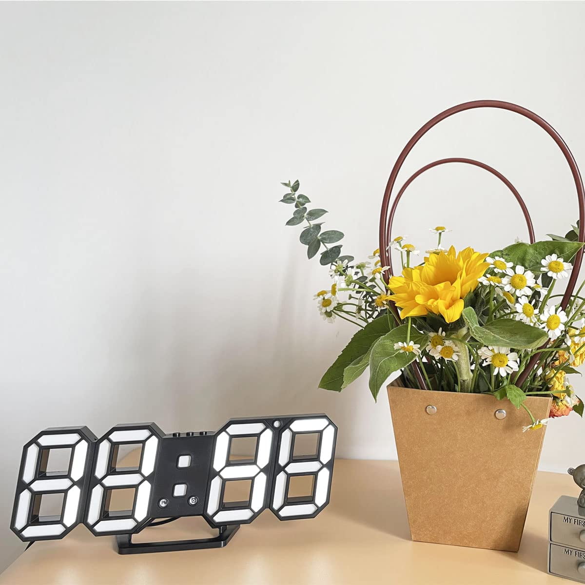 MINKUROW 3D Digital Alarm Clock,Wall LED Number Time Alarm Clock with 3 ...