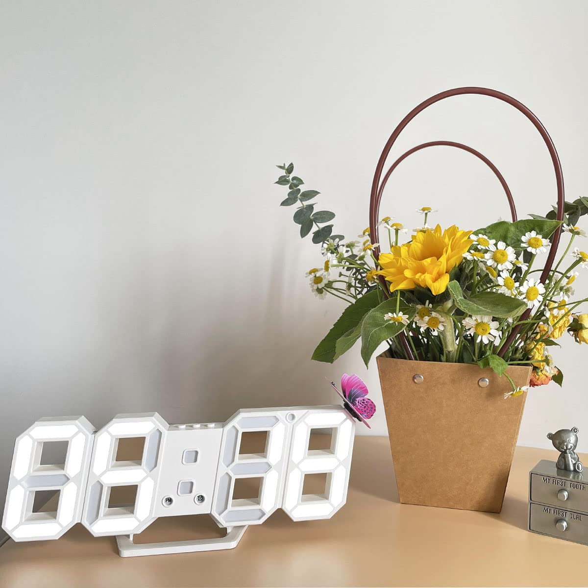 MINKUROW 3D Digital Alarm Clock,Wall LED Number Time Alarm Clock with 3 ...