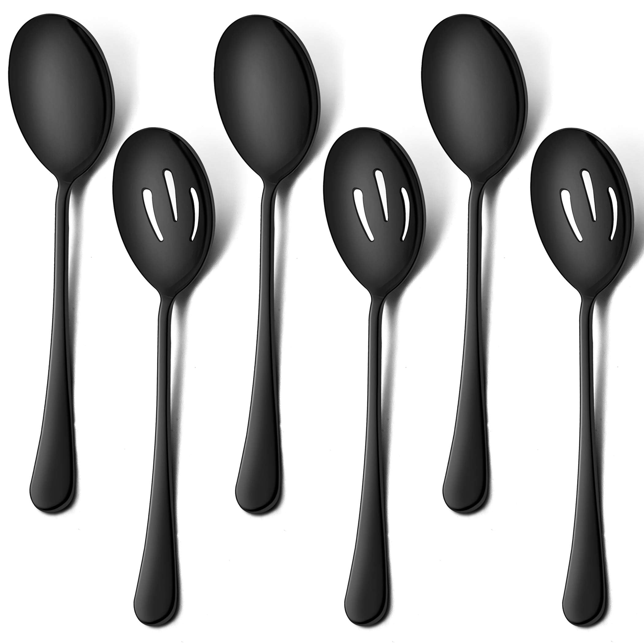 MINKUROW 6-Piece Black Serving Spoons,Black Slotted Serving Spoons ...