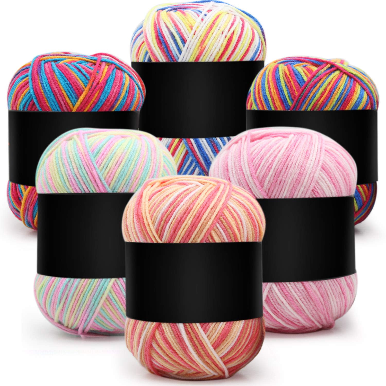 MINKUROW 6 Pieces 50 g Crochet Yarn Multi-Colored Acrylic Hand Crochet ...