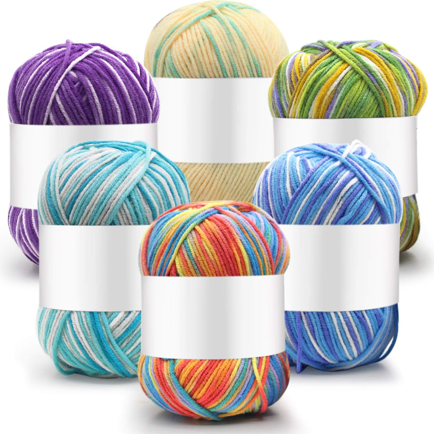 MINKUROW 6 Pieces 50 g Crochet Yarn Multi-Colored Acrylic Weaving Yarn ...