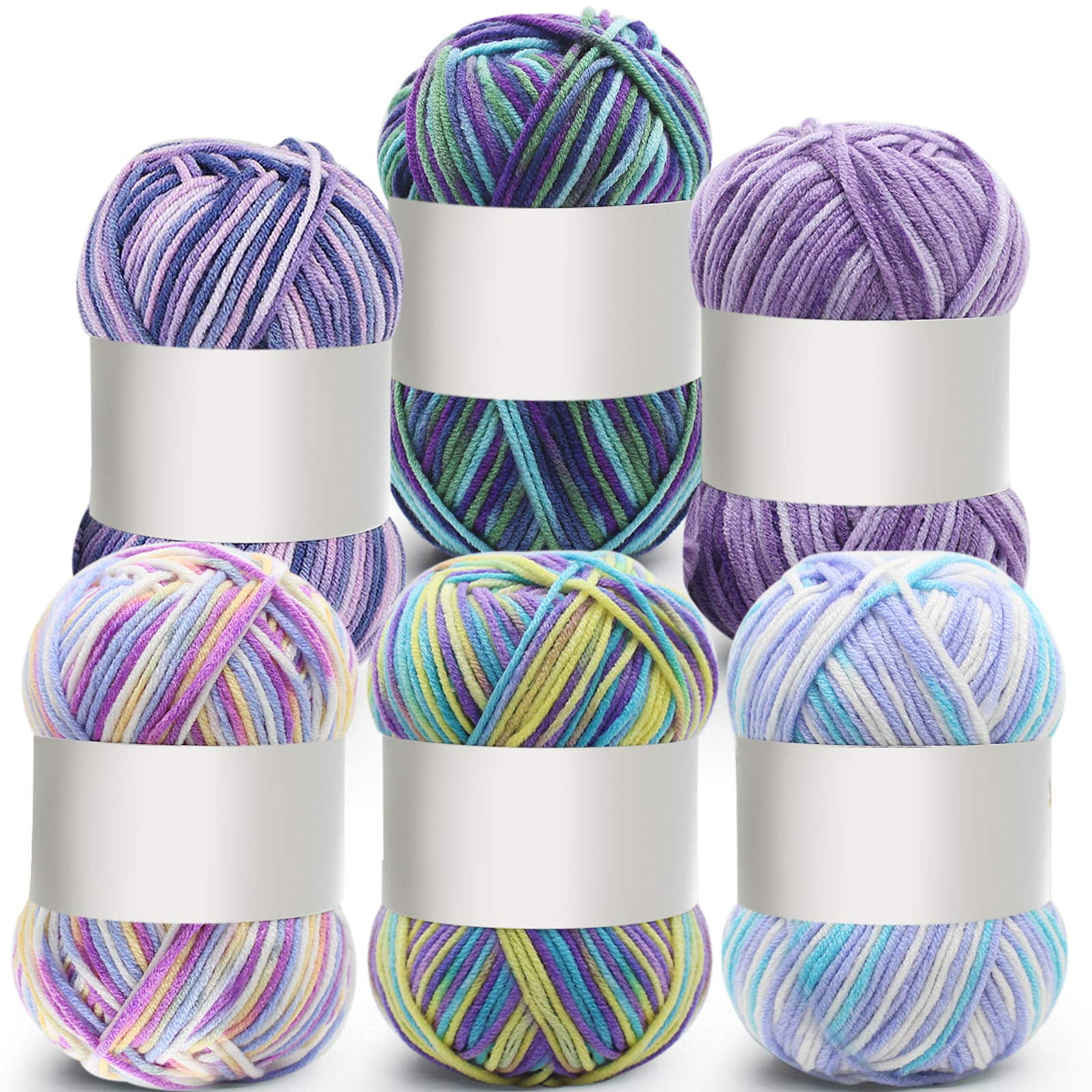 MINKUROW 6 Pieces 50 g Crochet Yarn Multi-Colored AcrylicCrochet Thread ...