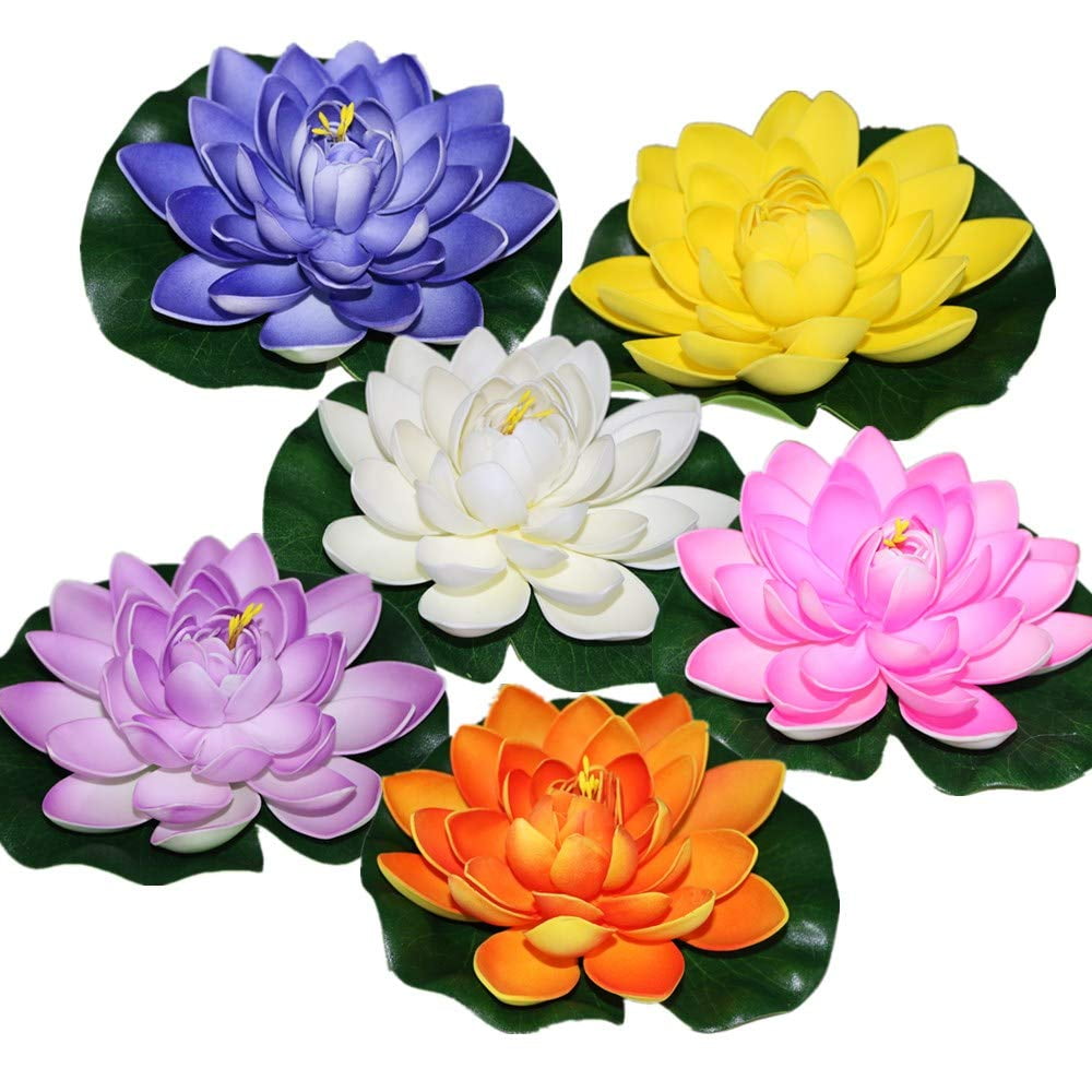 MINKUROW Artificial Floating Lotus Flowers Mix Color Water Lily Pads ...
