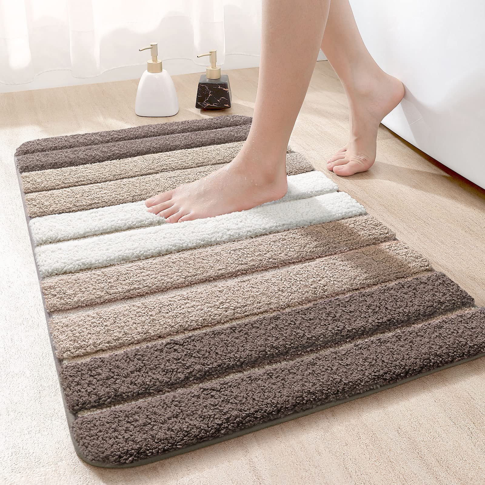 MINKUROW Bath Mat Bathroom Rug Absorbent Non-Slip Washable Shower Floor ...