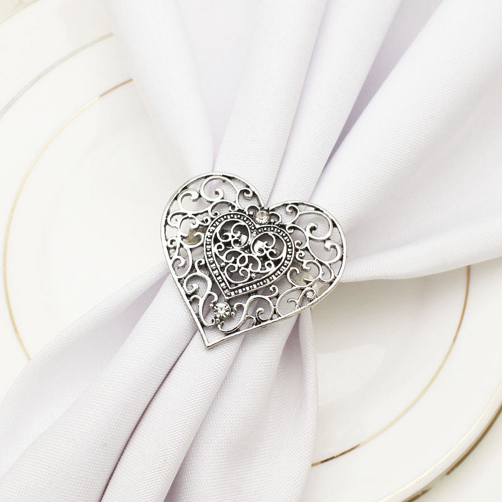 MINKUROW Black Napkin Rings Set of 6,Double Heart Napkin Rings Holder ...