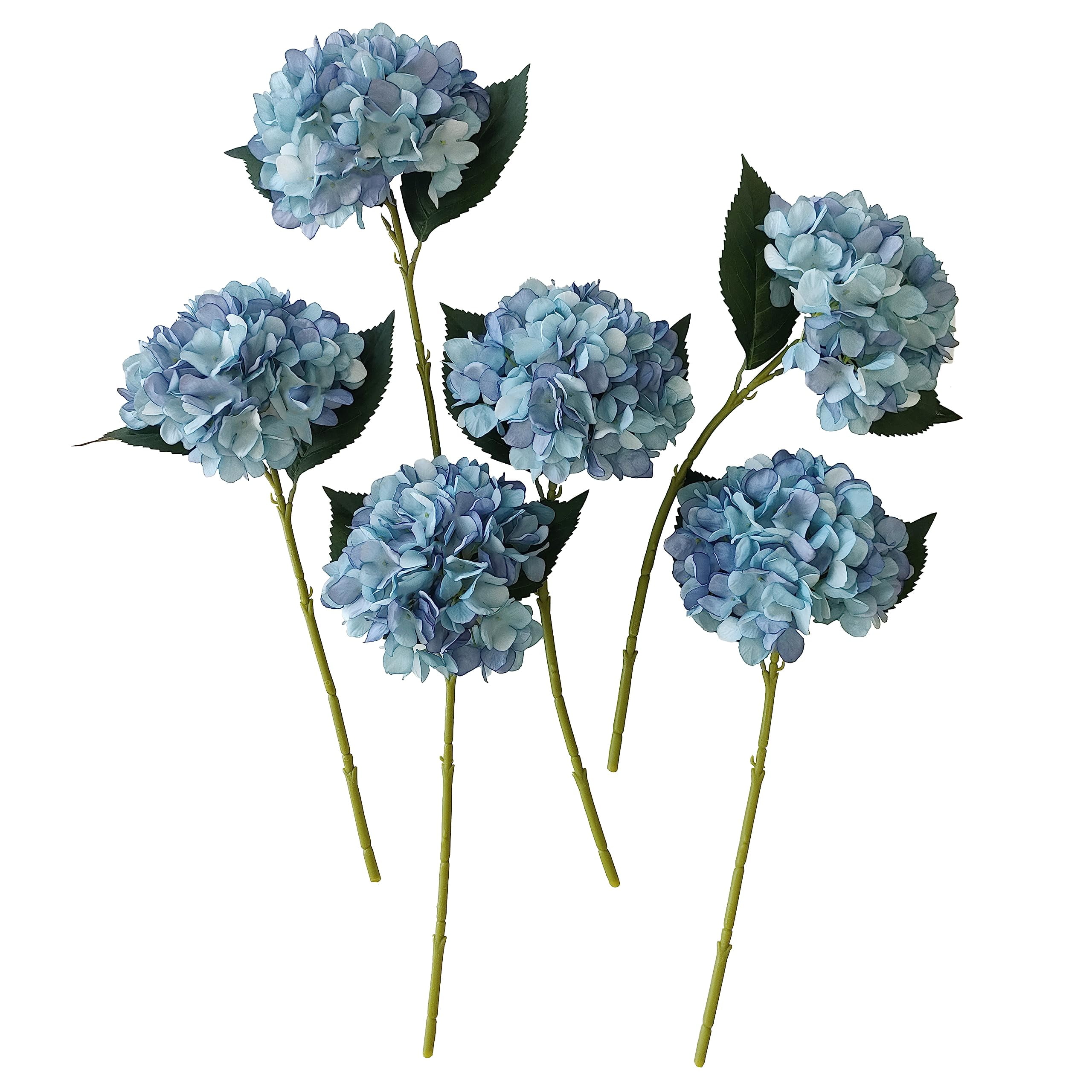 MINKUROW Blue Hydrangea Artificial Flowers,6 Pcs Faux Hydrangea Flowers ...