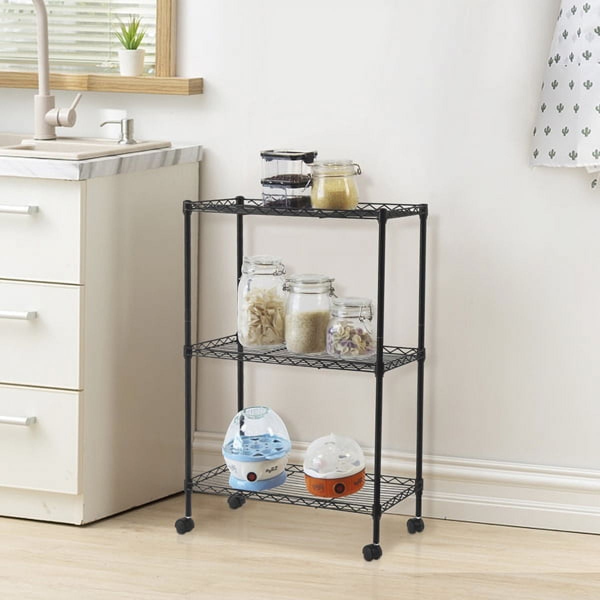 MINKUROW Chrome 3-Tier Shelving All-Purpose Utility Cart,Adjustable ...