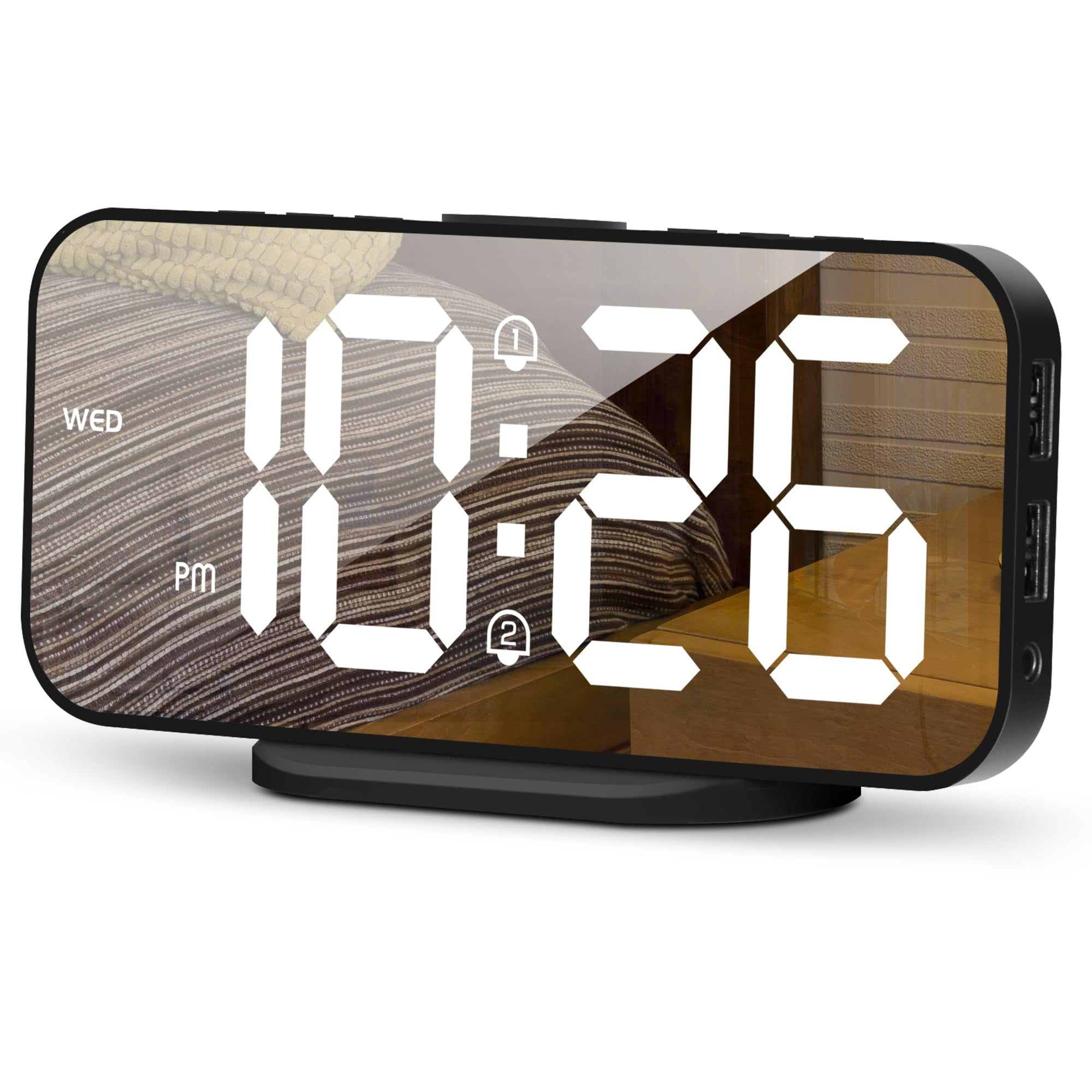 MINKUROW Digital Alarm Clock for Bedroom,6.7" LED Clock Mirror Surface ...
