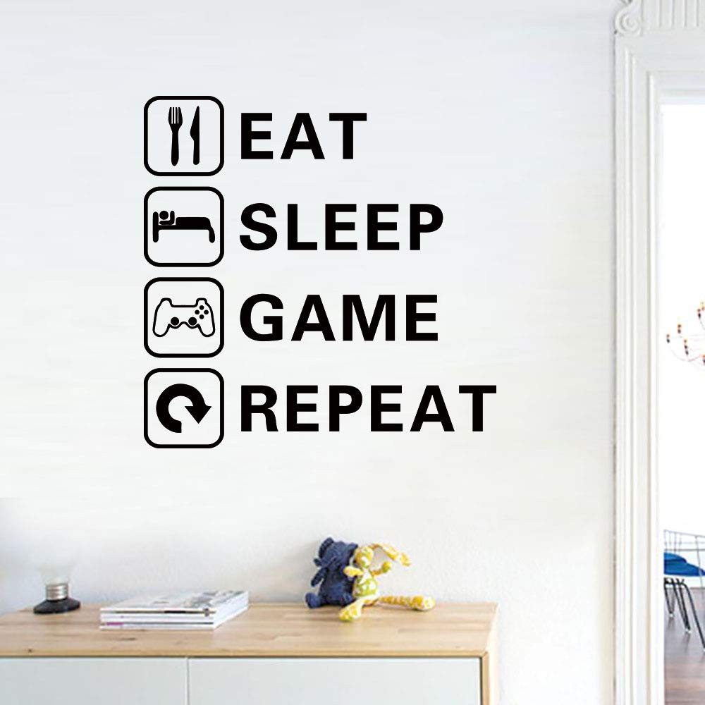 MINKUROW Eat Sleep Game Repeat Wall Decals,Video Gamer Controller Wall ...